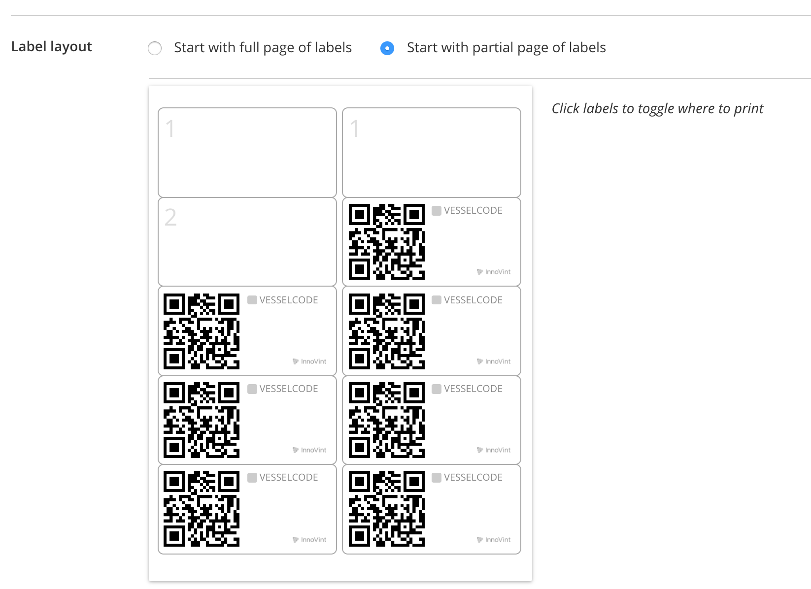 How to print QR Code Vessel Labels